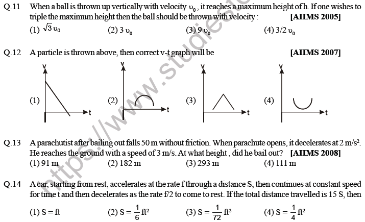 NEET Physics Kinematics MCQs Set E with Answers